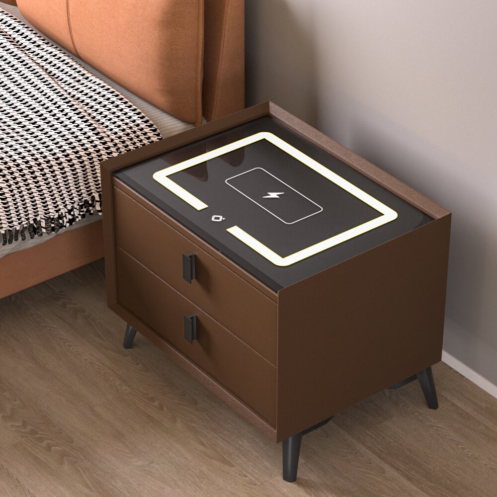 Noptiera inteligenta cu incarcare wireless si iluminare LED – culoare ...