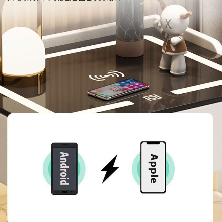 Noptiera inteligenta cu incarcare wireless, iluminare LED, 3 sertare de ...