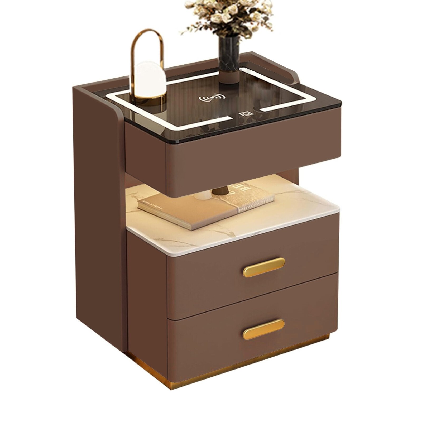 Noptiera inteligenta cu incarcare wireless, iluminare LED, 3 sertare de ...