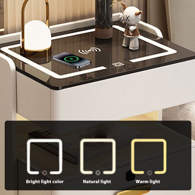 Noptiera inteligenta cu incarcare wireless, iluminare LED, 3 sertare de ...