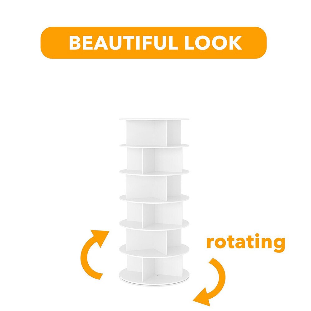 Raft rotativ pentru pantofi, 6 nivele, alb – Design modern din lemn și ...