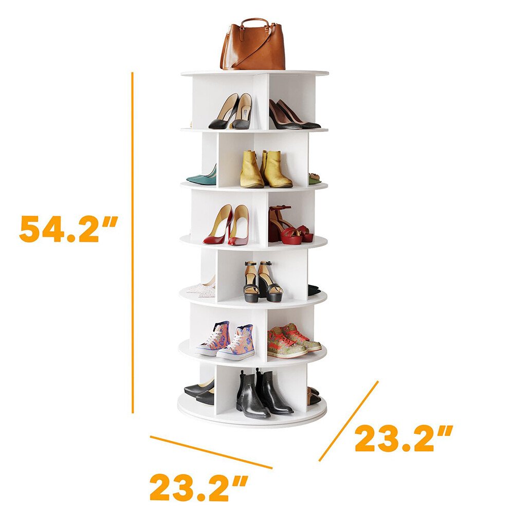 Raft rotativ pentru pantofi, 6 nivele, alb – Design modern din lemn și ...
