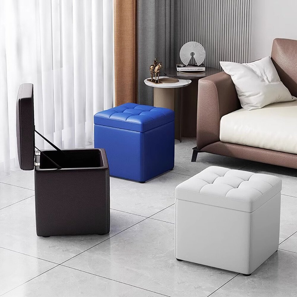 Taburet cu spațiu de depozitare, 30x30x35cm, Albastru – Design modern ...