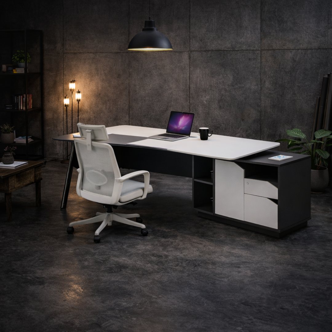 Set Birou Complet – Masă cu Dulap Lateral și Scaun Ergonomic – design ...